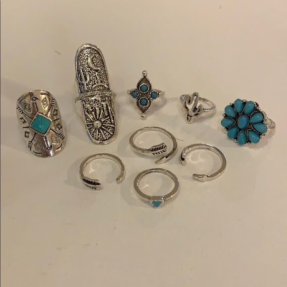 Jewelry | Boho Turquoise Ring Set | Poshmark